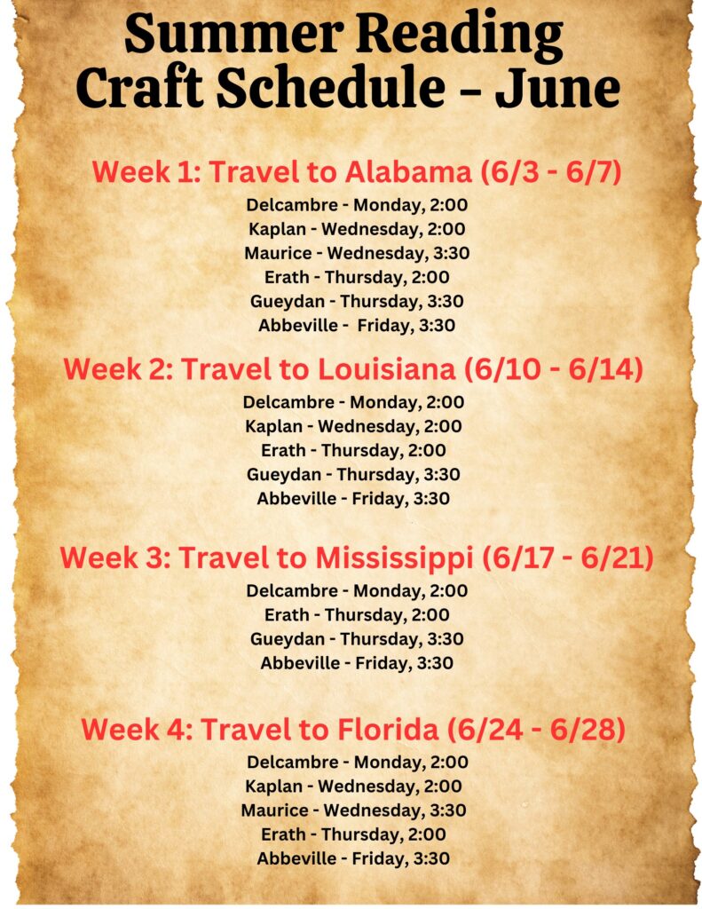 June 2024 Summer Reading Craft Schedule for All Branches – Vermilion ...